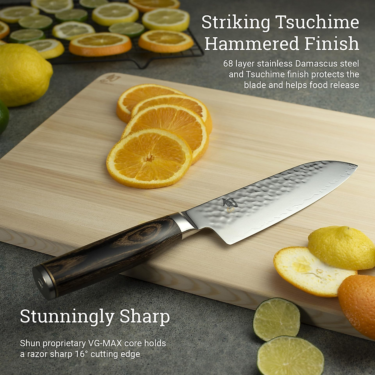 Shun Premier 7" Santoku Knife Hand-Sharpened, Handcrafted in Japan, Light, Agile and Easy to Maneuver, 7-Inch, Silver
