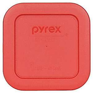 Pyrex 8701-PC 1 Cup Red Square Plastic Food Storage Lid, Made in USA - 4 Pack