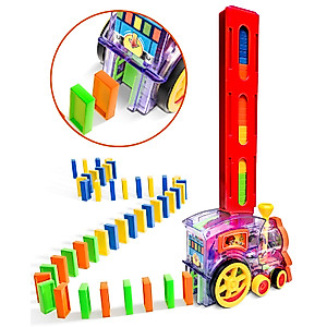 POPUTOY Domino Train, Automatic Domino Blocks Building Set Plastic Kids Children Creative Toy Game Educational Play for 3-12 Year Old Boys and Girls (80pcs)