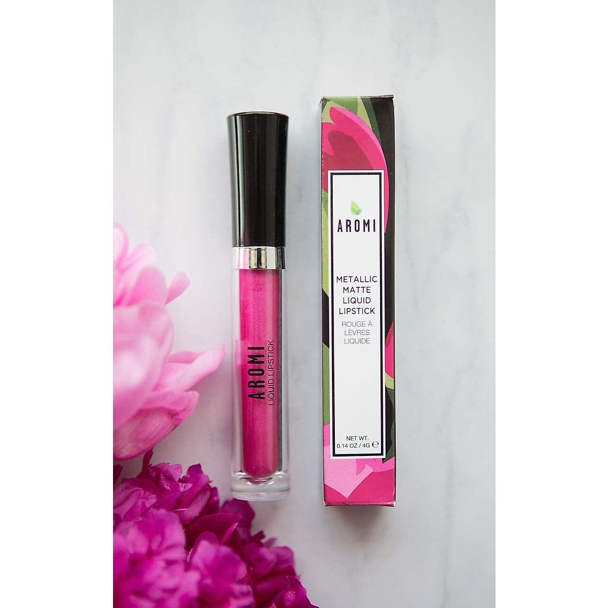 Aromi Hot Pink Metallic Liquid Lipstick | Magenta Lip Color with Shimmery Finish, Vegan, Cruelty-free, Long-Lasting and Smudge Proof (Fab Flamingo)