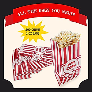 Poppy's Paper Popcorn Bags - 200 1oz Concession-Grade Bags, Popcorn Machine Accessories for Popcorn Bars, Movie Nights, Concessions