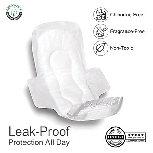 FJAKA USA [fee-ah-ka] Feminine Care Organic Cotton Cover Pads - Ultra Thin Sanitary Napkin Pads Heavy Absorbency, Unscented with Pad Wings for Women