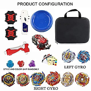 Bey Burst Gyro Toy Set with Arena Great Birthday Gift for Boys Children Kids 6 8 + Metal Fusion Attack Top Grip Blade Set with Battling Game Storage Box 8 Top Burst Gyros 3 Two-Way Launcher 2 Handles