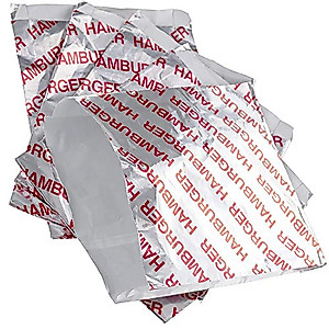 Retro, Grease Proof Burger Wrappers 50 Pk. Great BPA Free Cookout Supply. Pro Quality Bulk Hamburger Bags Are Large and Insulated. Allergen Friendly BBQ Foil Paper Perfect For Baseball Themed Party.