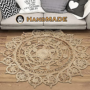 Sejal's Designs Floral Jute Rug 3 ft Handmade Floral Jute Round Rug for Stylish Choice for Any Home Living Room, Area Rugs Carpets, Door Mat Front Door Rug Rustic Rug, Low Pile Jute Rug(36INCH)