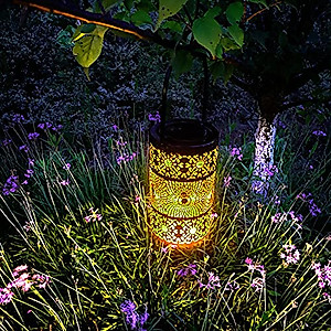 VIZTY Solar Lantern, Garden Decorative Metal Hanging Solar Powered Lantern, Outdoor Waterproof LED Solar Light for Garden, Patio, Yard and Table Decoration (Bronze)