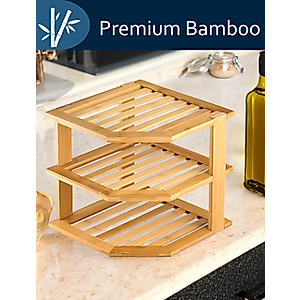 RoyalHouse Bamboo 3-Tier Corner Shelf Organizer for Countertop & Kitchen Cabinet, Space Organizer for Kitchen and Bathroom