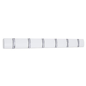 BIRDROCK HOME Wall Mounted Folding Hooks - 6 Folding Coat and Hat Rack Hooks - Satin Nickel Hooks - White Rail