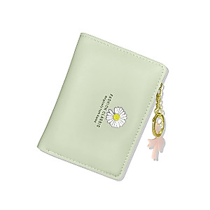 Women's wallet, female short Korean version of fashion chrysanthemum coin purse, soft thin wallet., Light green
