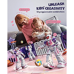 Ruko 6088 Robot Toys for Kids, RC Robot for Girls, Gesture Sensing Interactive Smart Robot, Singing Dancing Rechargeable Programmable, Gifts for Girls & Boys 3 4 5 6 Years Old, Pink