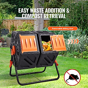 VEVOR Compost Bin, 37-Gal Dual Chamber Composting Tumbler, High Volume Two Rotating Chambers with 2 Sliding Door and Steel Frame, BPA Free Composter Bin Tumbler for Garden, Kitchen, Yard, Outdoor