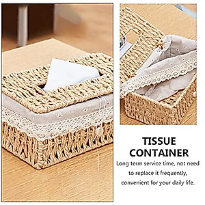 Cabilock Tissue Holders Decorative Woven Tissue Box Cover Rustic Tissue Box Retro Rectangular Rattan Tissue Holder for Disposable Paper Facial Tissues Car Tissue Holder