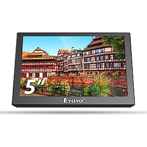 Eyoyo 5 inch Monitor, 800x480 Mini TFT LCD Screen Small Camera Video Monitor 1/4 Screw Hole with HD/VGA/AV Video Input for Car PC DVD DVR CCD DSLR-140° Wide Angle Metal Housing