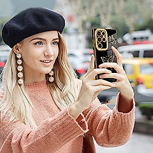 MZELQ for Samsung S22 Ultra 5G Case Butterflies Design for Women Girls,Cute Luxury Plating Edge Bumper Full Camera Lens Protection Cover for Galaxy S22 Ultra 5G 6.8“-Black