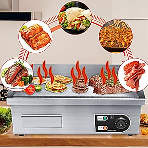 ZXMOTO 22" Electric Countertop Griddle 110V 1600W Commercial Electric Griddle Restaurant Grill Temperture Control Stainless Steel Type A