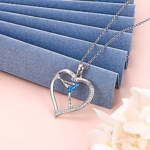 DAOCHONG Figure Skater Necklace S925 Sterling Silver Ice Skating Sport Love Heart Charm Pendant Necklace Inspirational Jewelry Gifts for Women, Ice Skaters, Ice Skater's Mom, Coach and Fans
