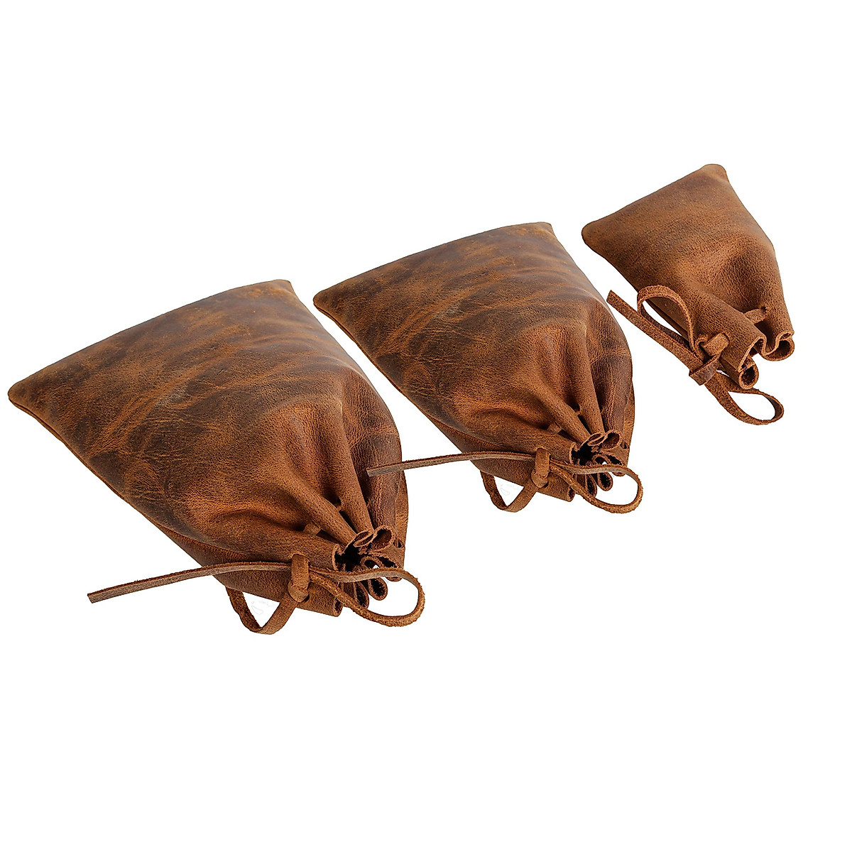 Leather Drawstring Pouch multipurpose Medieval coin waist bag (Vintage Brown, 21 cm x 15 cm)