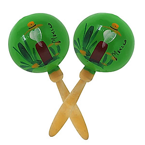 Needzo Maracas Musical Instrument, Large Colorful Wooden Pair with Hand Painted Flower Design, Latin Percussion for Adults, 8 Inches