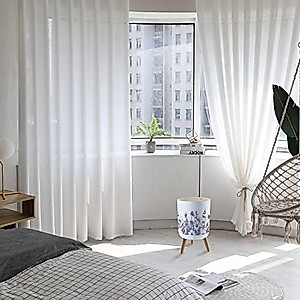 Small Trash Can with Lid floral seamless border Flower Seamless with white flowers blue leaves Garbage Bin Wood Waste Bin Press Cover Round Wastebasket for Bathroom Bedroom Diaper Office Kitchen