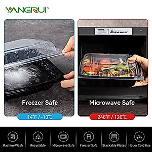 YANGRUI Take Out Containers, Large Capacity 45 Pack 9.5 Inch 38 oz BPA Free Anti-Fog Shrink Wrap Meal Prep Container Microwave Freezer Safe Plastic Hinged To Go Containers