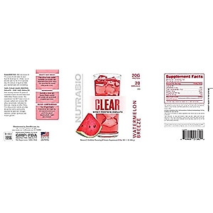 NutraBio Clear Whey Protein Isolate – Pure Whey Isolate for Men and Women, Delicious Fruit Flavors – Non-GMO, Zero Lactose – Watermelon Breeze, 20 Servings