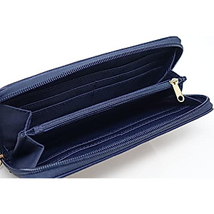 Tommy Hilfiger Women's Navy Red & White Logo Coated Canvas Zip Around Wallet Clutch Bag
