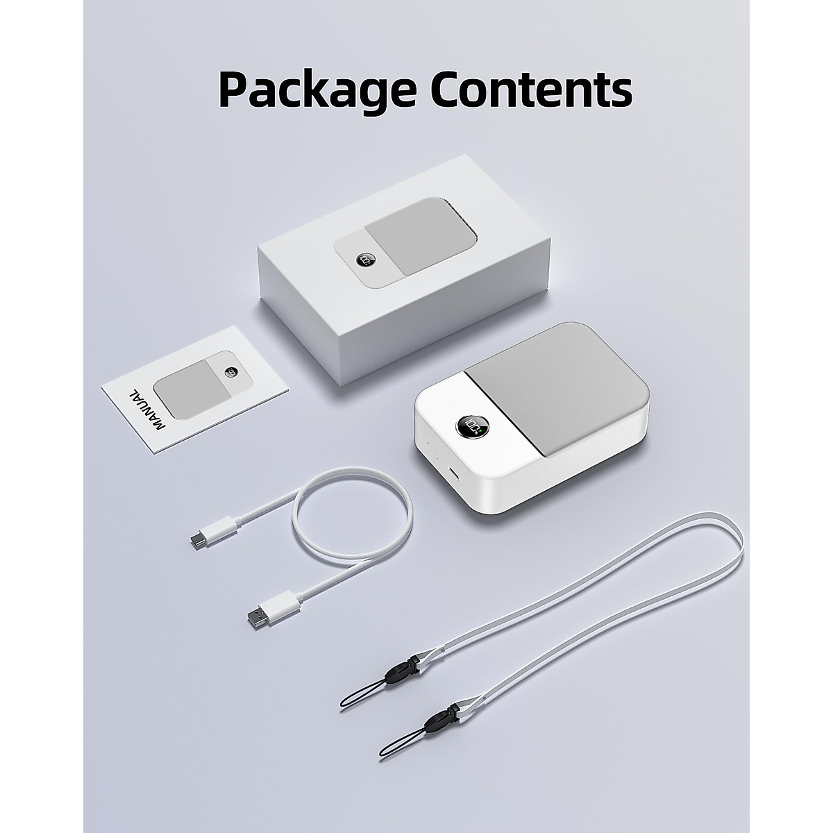 ASNUG Portable Neck Fan, 2000mAh Waist Clip Fan, USB Rechargeable Personal Fan with Lanyard, 3 Speed Adjustable, LED Display, Wearable Body Belt Fan for Kids Girls Women Men Outdoor Travel