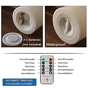 OUTDOOR XL 6" x 8" Large Flameless Candles with Remote .Rainproof Waterproof . LED Battery Operated .Flickering Pillar CANDLES--3-C Batteries runs 500hours (Not included)