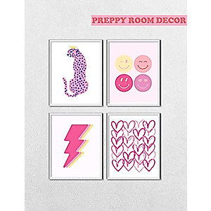 MINI ZOZI Preppy Room Decor Pink Posters 8"X10" UNFRAMED Aesthetic Trendy Stuff for Girls Dorms Room Wall Decoration Baddie Hot Paintings for Teens Cute Smiley Face xoxo Cheetah Howdy Bolt Pop Things