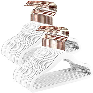 Kids Velvet Hangers Non-Slip Clothes Hangers, 11.8” Inch 50 Pack Space Saving Childrens Hangers -360° Swivel Rose Gold Hook, Strong & Durable Infant/Toddler White Hangers by TIMMY