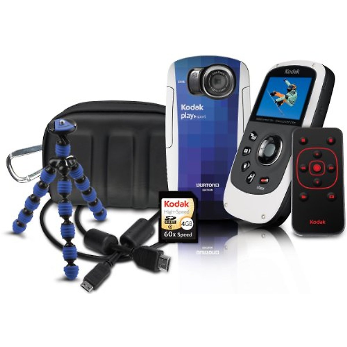 Kodak PlaySport (ZX5) Waterproof Pocket Video Camera Bundle (Includes Remote Control, Tripod, 4 GB Memory Card, HDMI Cable, and Camera Case) - Burton Bundle (2nd Generation)
