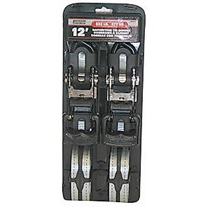 Erickson 34412 Pro Series Grey 1-1/4" x 12' Rubber Handle Ratcheting Tie-Down Strap, (Pack of 2)