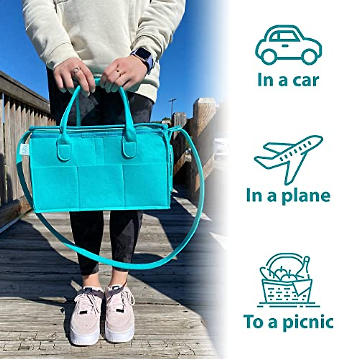 LaLaLuna Diaper Caddy Organizer for Baby Girl & Boy Changing Table Diaper Organizer Car Diaper Caddy Newborn Caddy Portable Diaper Caddy for Dresser Felt Baby Diaper Caddy Teal