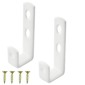 ZZHXSM 2 PCS White Bed Ladder Hooks Utility Hooks Bunk J Hooks Metal PVC Coated Hooks with 4 Mounting Screws for Bed Decoration Tool, 92mm