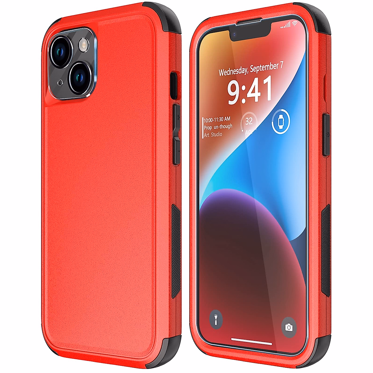Diverbox for iPhone 14 Case [Shockproof] [Dropproof] [Tempered Glass Screen + Camera Lens Protector],Heavy Duty Protection Phone Case Cover for Apple iPhone 14 (Red)
