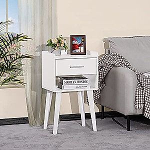 Lerliuo White Nightstand, Modern Bedside Table with Drawer, Wood End Table for Small Space, Side Table with Storage, Night Stand for Bedroom/Living Room/Dorm 26.38''H