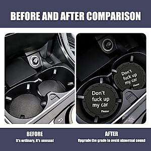 UGSHY 2 PCS Car Cup Hoder Coaster, 2.75" PVC Non-Slip Insulated Honeycomb Coaster Decoration, Don't Fuck up My car Coasters, Universal Interior Accessories for Most Cars (Black)