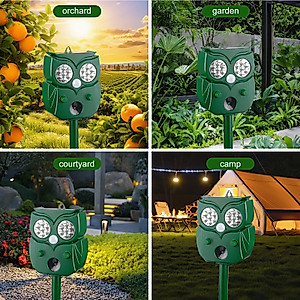 2024 Ultrasonic Animal Repellent, 5 Modes Upgraded Outdoor Cat Solar Powered Squirrels Deterrent with Motion Sensor,Sound,LED Flashing,Waterproof Deer Repellent for Dog Bird Skunk Rabbit-X2
