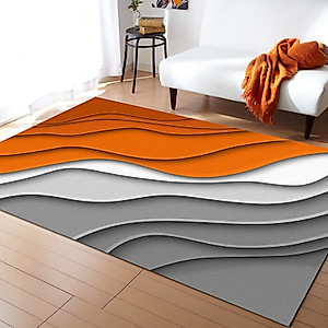 Orange Gradient Area Rugs Indoor Non-Slip Rectangle Rug 2x3 ft, Abstract Geometric Orange Gray Beach Sea Waves Rug Rubber Backing Floor Mats Contemporary Home Decor Carpet for Entryway Living Room