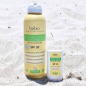 Babo Botanicals Sheer Zinc Continuous Sunscreen Spray SPF30 - Natural Zinc Oxide - Extra Sensitive Skin - Water Resistant - Vegan - Fragrance-Free - Air-Powered Spray - For all ages - 2-Pack