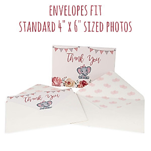 VNS Creations 50 Baby shower thank you cards with envelopes - Baby Shower Thank You Cards - Baby Shower Cards - Elephant Baby Shower Thank You Cards - Baby Girl Shower Card with Envelopes & Stickers