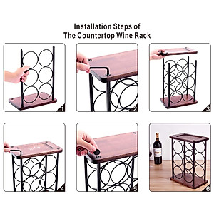 ALLCENER Countertop Wine Rack, Wood Wine Bottle Holder, Perfect for Home Decor & Kitchen Storage Rack, Bar, Cellar, Cabinet, Pantry, etc (Hold 6 Bottles)