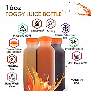 [100 PACK] Empty Plastic Juice Bottles with Tamper Evident Caps 16 OZ - Smoothie Bottles - Ideal for Juices, Milk, Smoothies, Picnic's and even Meal Prep by EcoQuality Juice Containers