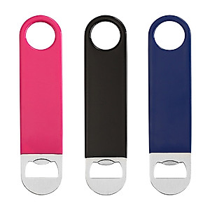 QLL 3 Pack 7" Heavy Duty Flat Bottle Opener, Pink Black Blue Stainless Steel Beer Opener