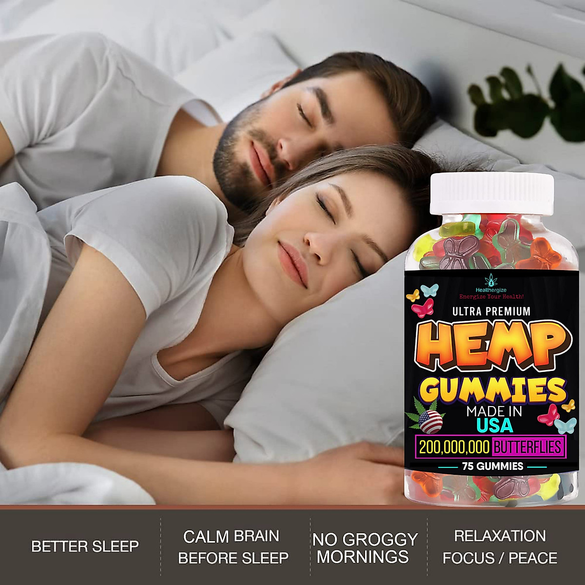 2Pack Hemp Gummies-Premium Hemp Oil Gummy Bears Butterfly Shape-Promote Peace and Relaxation, Back, Hair, Skin-Gomitas para Dormir-Made in USA