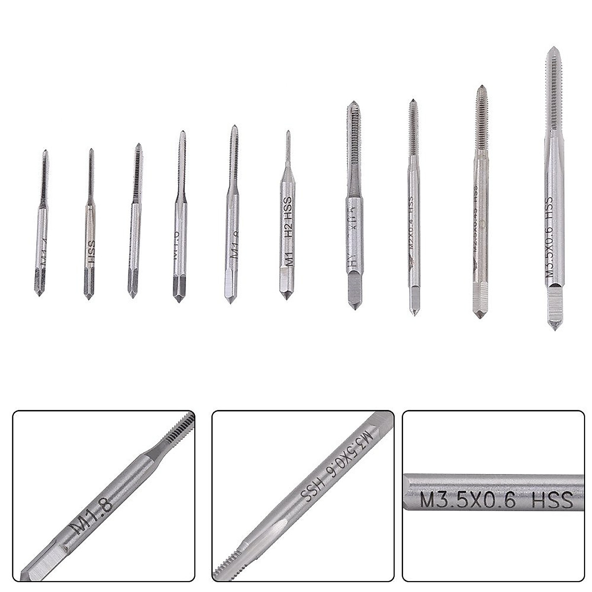 Mini Metric HSS Thread Tap Set, M1 M1.2 M1.4 M1.6 M1.7 M1.8 M2 M2.5 M3 M3.5 Drill Tap Bit, 10pcs Machine Hand Threading Tool for Wood, Plastic, Metal
