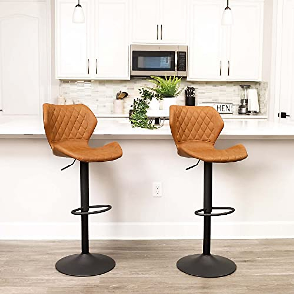 SUPERJARE Adjustable Bar Stools Set of 2, Rustic Swivel Barstools with Back, Modern Counter Height Chairs for Pub Kitchen, Brown