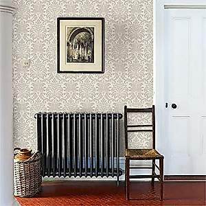 CiCiwind Vintage Wallpaper Peel and Stick Removable Self-Adhesive Wallpaper Beige Grey Floral Contact Paper for Cabinets Walls Covering Vinyl Film Paper 78.7" x 15.5"