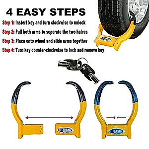 Titan Grip Wheel Lock-Heavy Duty Anti Theft Wheel Lock Clamp- Trailer Wheel Travel Security Lock Parking Boot- Truck SUV Car Motorcycle Van Camper Fit