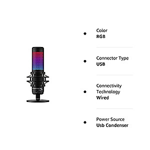 HyperX QuadCast S RGB USB Condenser Microphone for PC, PS4 and Mac, Anti-Vibration Shock Mount, Four Polar Patterns, Pop Filter, Gain Control, Gaming, Streaming, Podcasts (Renewed)